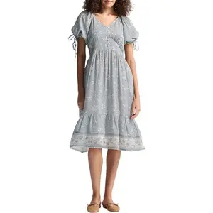 REISTOR Puff Sleeve Floral Midi Dress