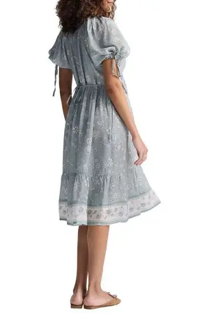 REISTOR Puff Sleeve Floral Midi Dress