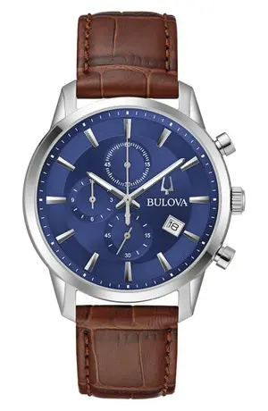 Bulova Sutton Leather Strap Chronograph Watch - Silver-tone