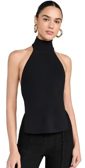 Cult Gaia Wake Knit Top With High Neck And Wide Back Strap - Black