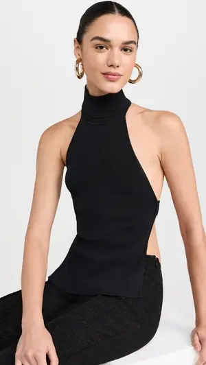 Cult Gaia Wake Knit Top With High Neck And Wide Back Strap - Black
