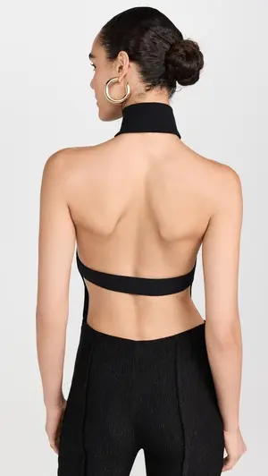 Cult Gaia Wake Knit Top With High Neck And Wide Back Strap - Black