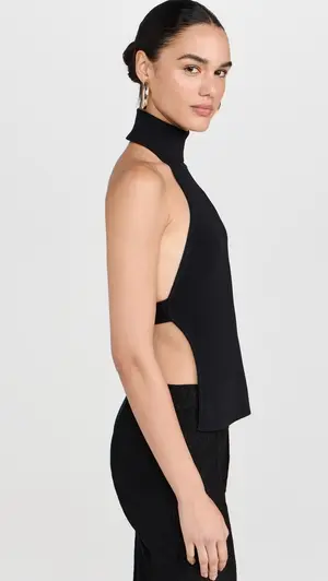 Cult Gaia Wake Knit Top With High Neck And Wide Back Strap - Black