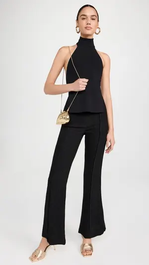 Cult Gaia Wake Knit Top With High Neck And Wide Back Strap - Black