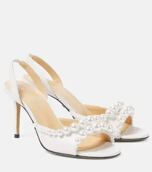 Mach & Mach Sirene Embellished Leather Sandals - White