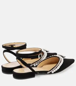 Mach & Mach Diamond Of Elizabeth Suede Flats - Black