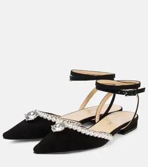 Mach & Mach Diamond Of Elizabeth Suede Flats - Black