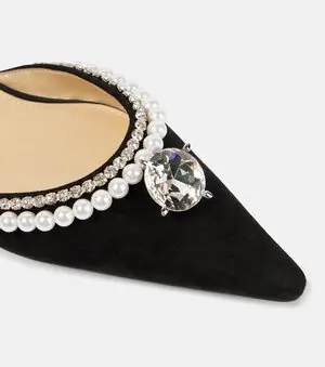 Mach & Mach Diamond Of Elizabeth Suede Flats - Black