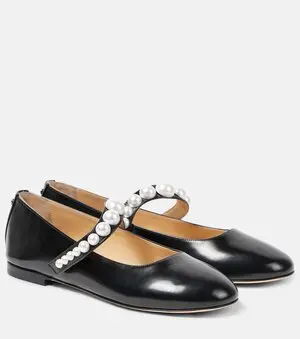 Mach & Mach Embellished Leather Mary Jane Flats - Black