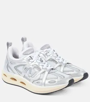 Valentino Garavani Vlogo Easyjog Leather-trimmed Sneakers - Silver