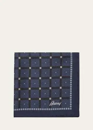 Brioni Men's Medallion Silk Pocket Square Navy/black