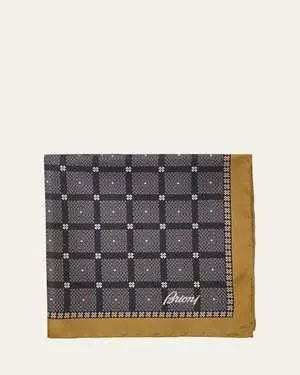 Brioni Men's Medallion Silk Pocket Square Ochre/yell
