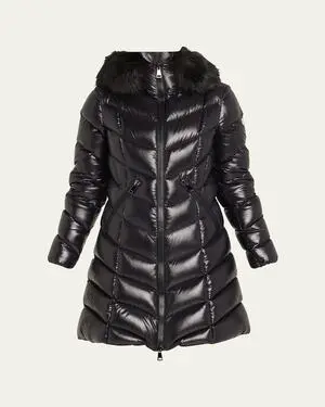 Moncler Fulmarus Faux Fur-trimmed Hooded Long Down Jacket - Black