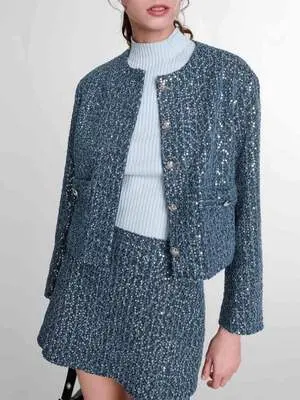 Maje Cotton Sequined Tweed Jacket