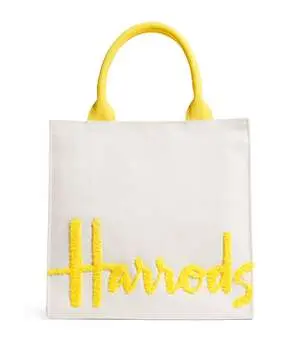 Harrods Small Cotton Logo Tote Bag - Yellow