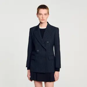 Sandro Striped Suit Jacket - Black