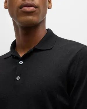 Brioni Apos;s Cashmere-silk Long-sleeve Polo Sweater - Black