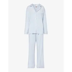 Eberjey Gisele Piped-trim Stretch-jersey Pyjamas - Ice Blue/ivory