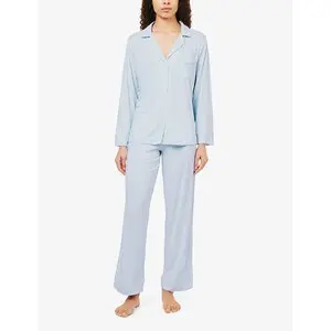 Eberjey Gisele Piped-trim Stretch-jersey Pyjamas - Ice Blue/ivory