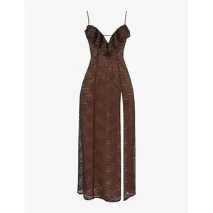 House Of Cb Lucianna Lace-embroidered Maxi Dress - Espresso