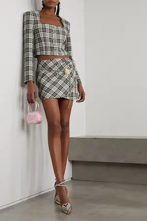 Alessandra Rich Cropped Prince Of Wales Checked Wool Jacket