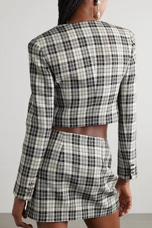 Alessandra Rich Cropped Prince Of Wales Checked Wool Jacket