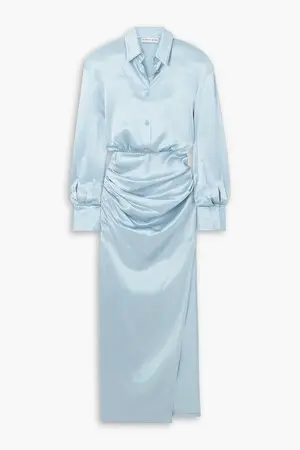 ROWEN ROSE Draped Silk-Satin Maxi Dress - Light Blue