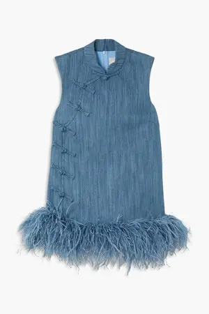 Huishan Zhang Yubi Feather-trimmed Chambray Top