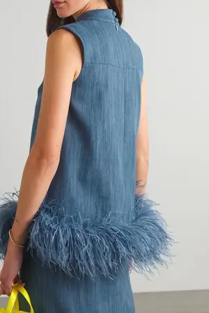 Huishan Zhang Yubi Feather-trimmed Chambray Top