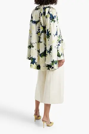 Oscar De La Renta Cape-effect Floral-print Silk-twill Shirt