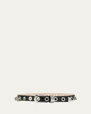 DEHANCHE Dehanche Revenge Grommet Leather Belt Black Silver