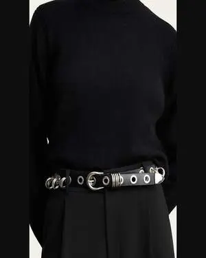 DEHANCHE Revenge Grommet Leather Belt - Black Silver