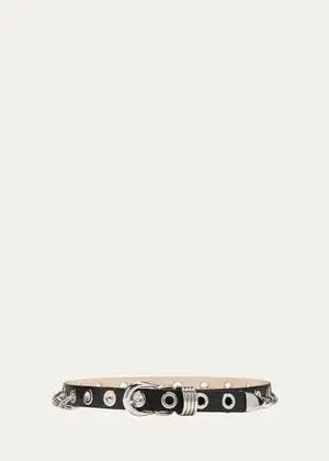 DEHANCHE Revenge Grommet Leather Belt - Black Silver