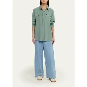 GOD'S TRUE CASHMERE Button-front Knit Shirt - Agave