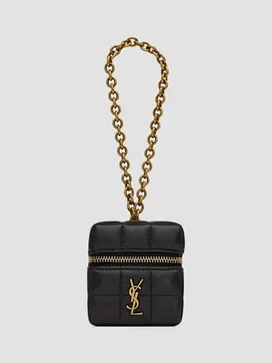 Saint Laurent Cassandre Matelassé Carré Mini Cube On Chain - Black