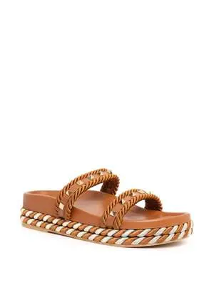 Valentino Garavani Rockstud Leather Slide Sandals - Brown