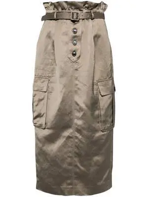 SELF-PORTRAIT Satin Cargo Midi Skirt