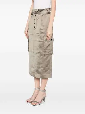 SELF-PORTRAIT Satin Cargo Midi Skirt