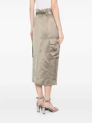 SELF-PORTRAIT Satin Cargo Midi Skirt