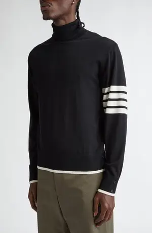 Thom Browne Virgin Wool Turtleneck Sweater - Black