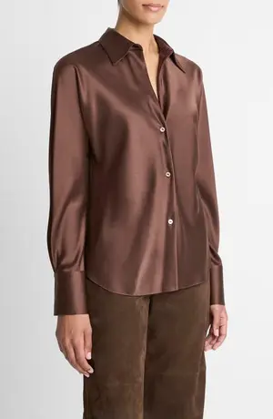 Vince Silk Button-up Shirt - Espresso