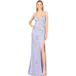 LARA NEW YORK LARA New York Mirror Beaded Gown With Slit Periwinkle