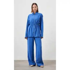 MIZALLE Modal Zippered Shirt Jacket With Cinched Waist - Blue