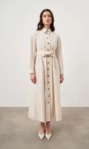 MIZALLE Belted Trench Dress - Beige