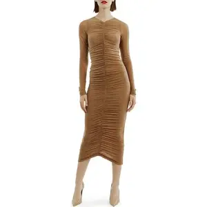 Bardot Jaya Gathered Mesh Body-con Dress - Tan