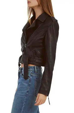 Bardot Crop Leather Moto Jacket