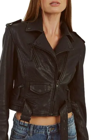 Bardot Crop Leather Moto Jacket