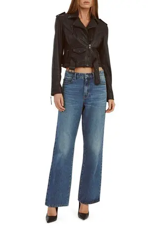 Bardot Crop Leather Moto Jacket