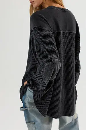 Free People Blake Thermal Long Sleeve Top - Black