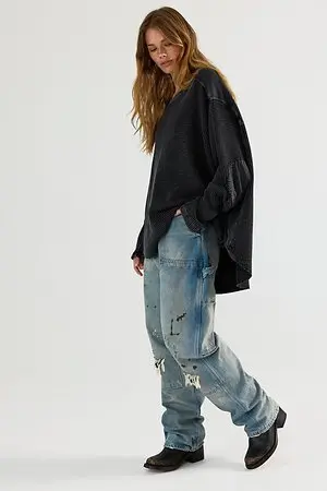 Free People Blake Thermal Long Sleeve Top - Black